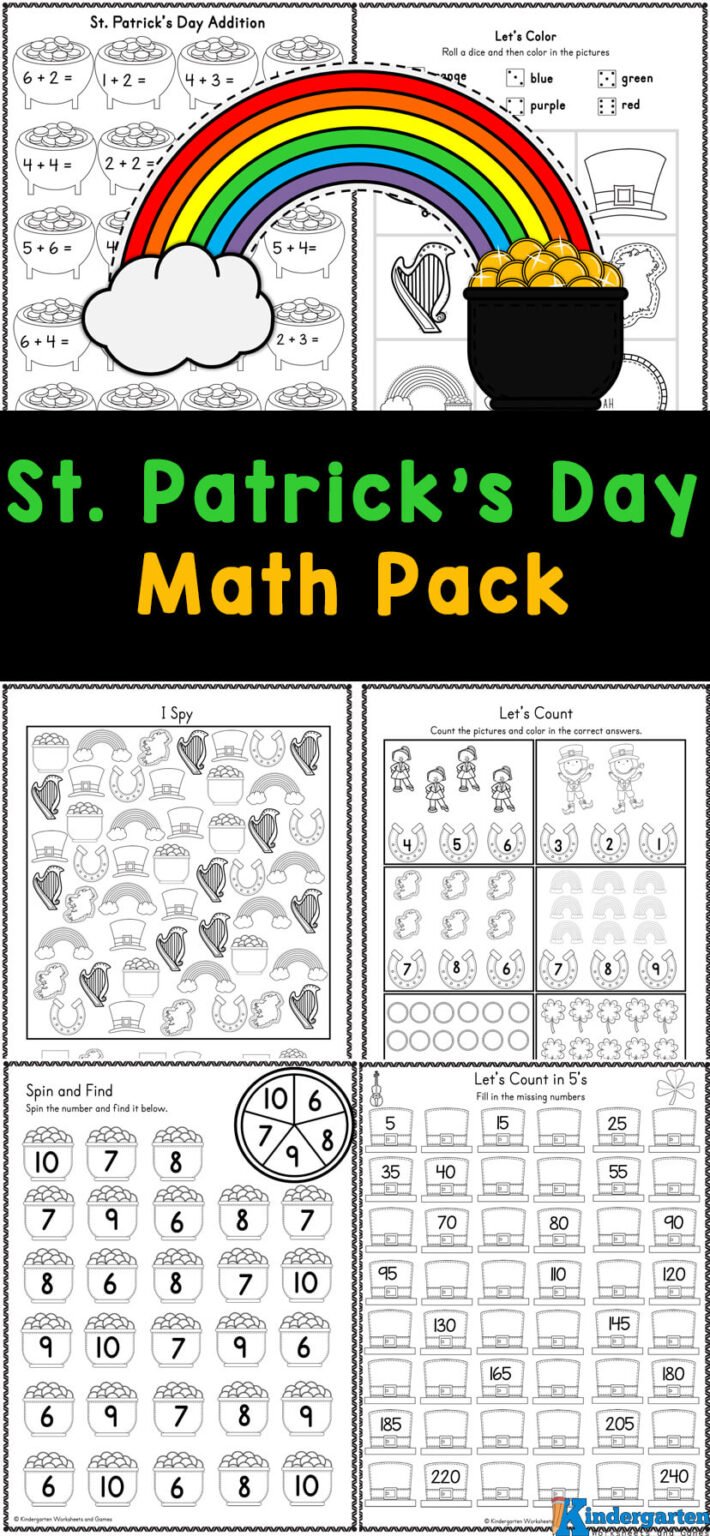 🍀 FREE St Patrick's Day Kindergarten Math Worksheet Printables