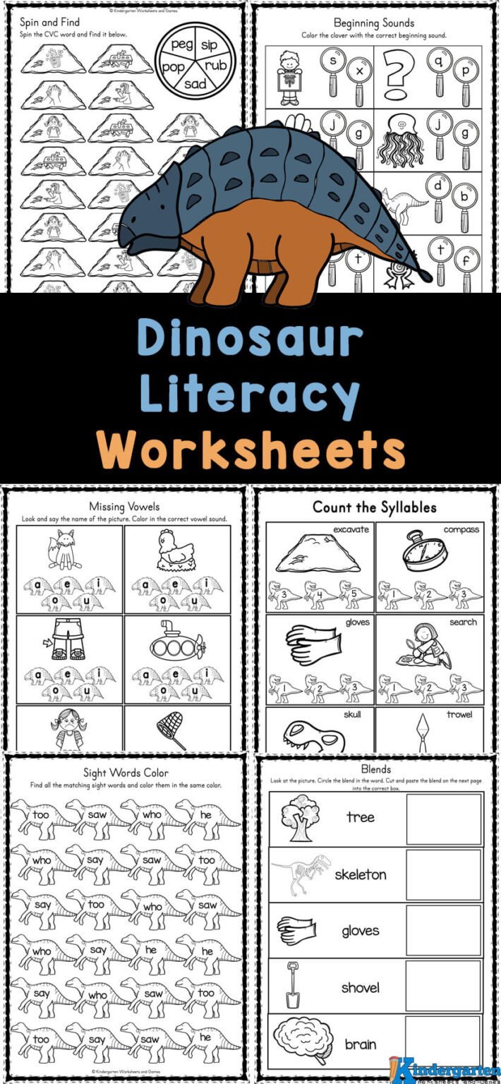 🦕 FREE Printable Dinosaur Worksheets for Kindergarten Literacy