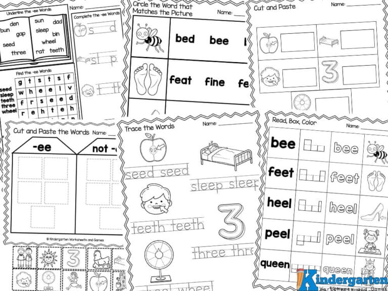 FREE Printable ee Word Family Sound Phonics Worksheets
