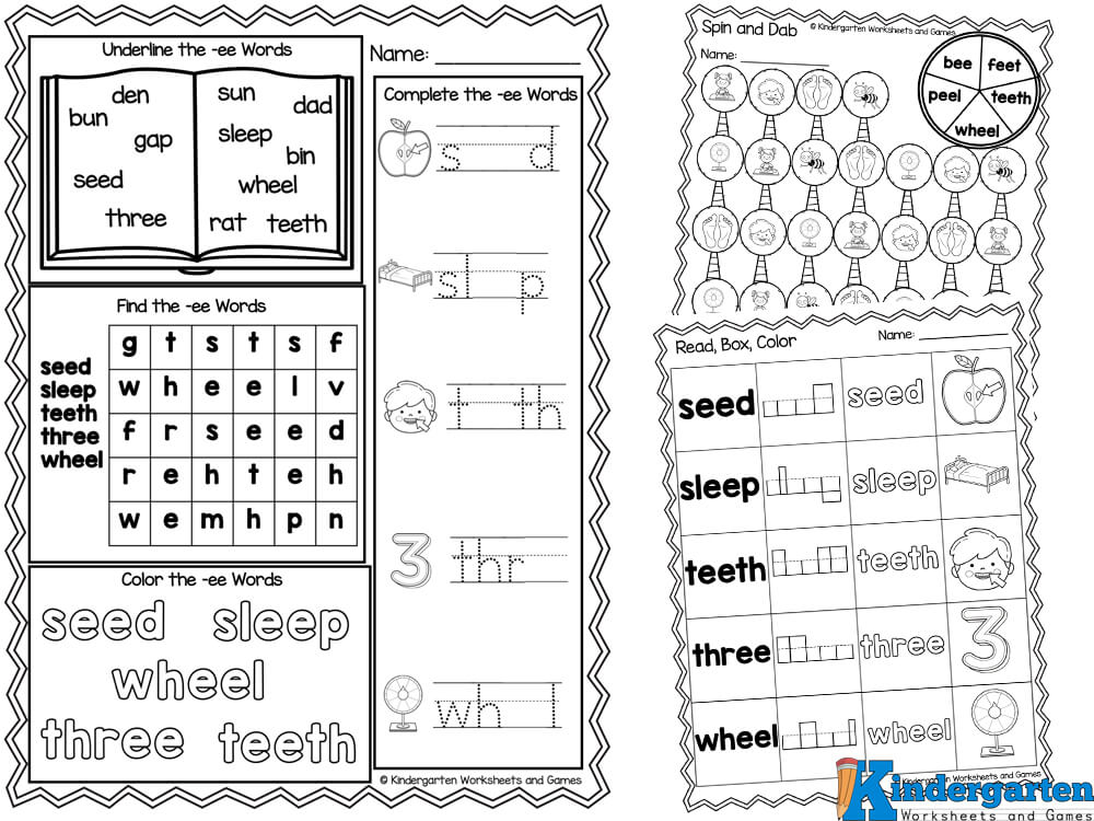 FREE Printable ee Word Family Sound Phonics Worksheets