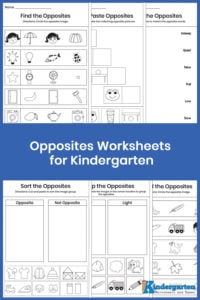 FREE Opposites Worksheets for Kindergarten