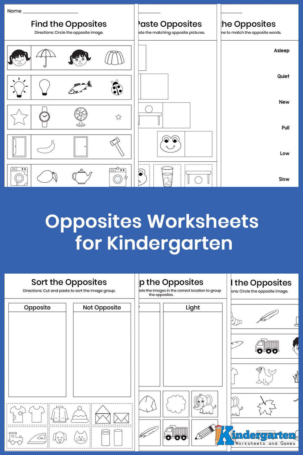 FREE Opposites Worksheets for Kindergarten
