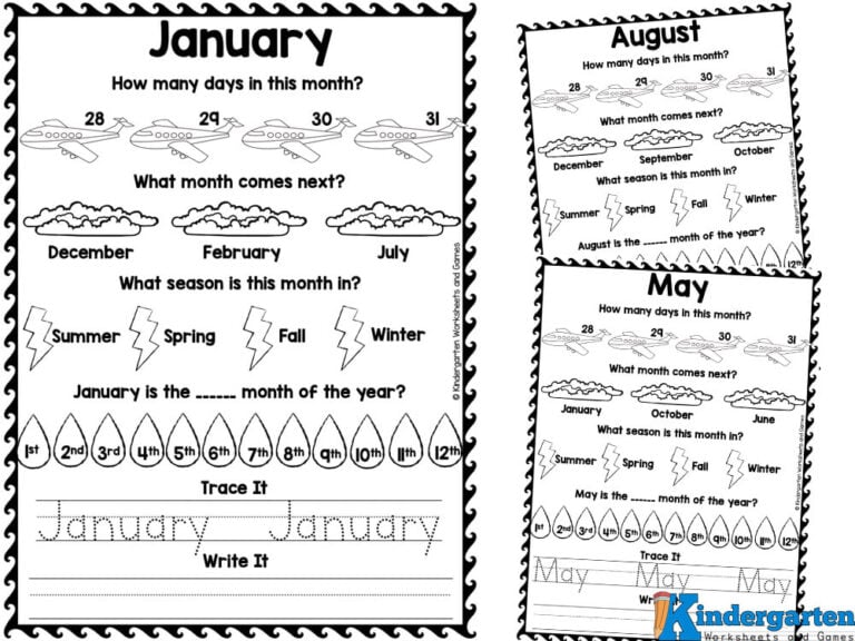 FREE Printable 12 Months of the Year Worksheets for Kindergarten