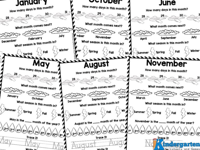 FREE Printable 12 Months of the Year Worksheets for Kindergarten