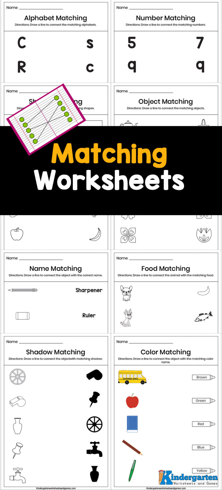 FREE Printable Matching Worksheets for Kindergarten