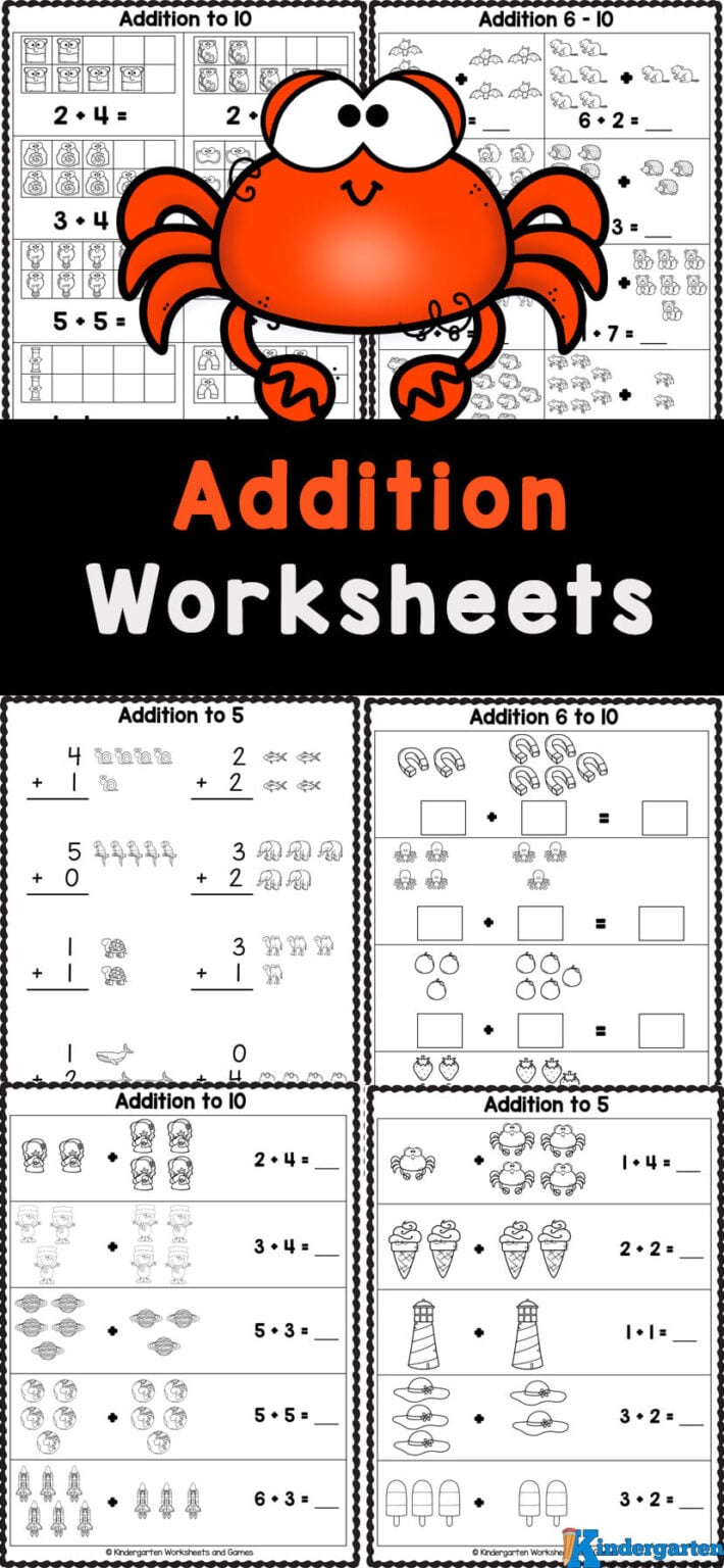 FREE Printable Addition with Pictures Worksheets for Kindergarten