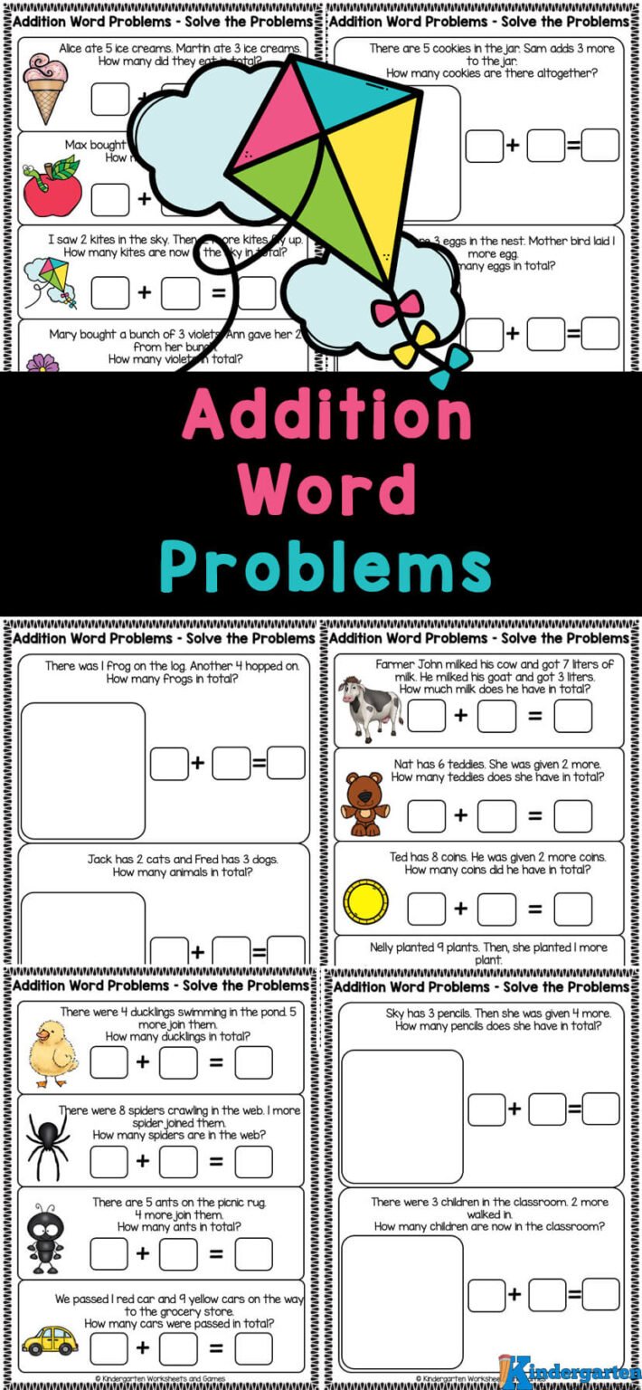 Free Printable Addition Word Problems Math Worksheets for Kindergarten