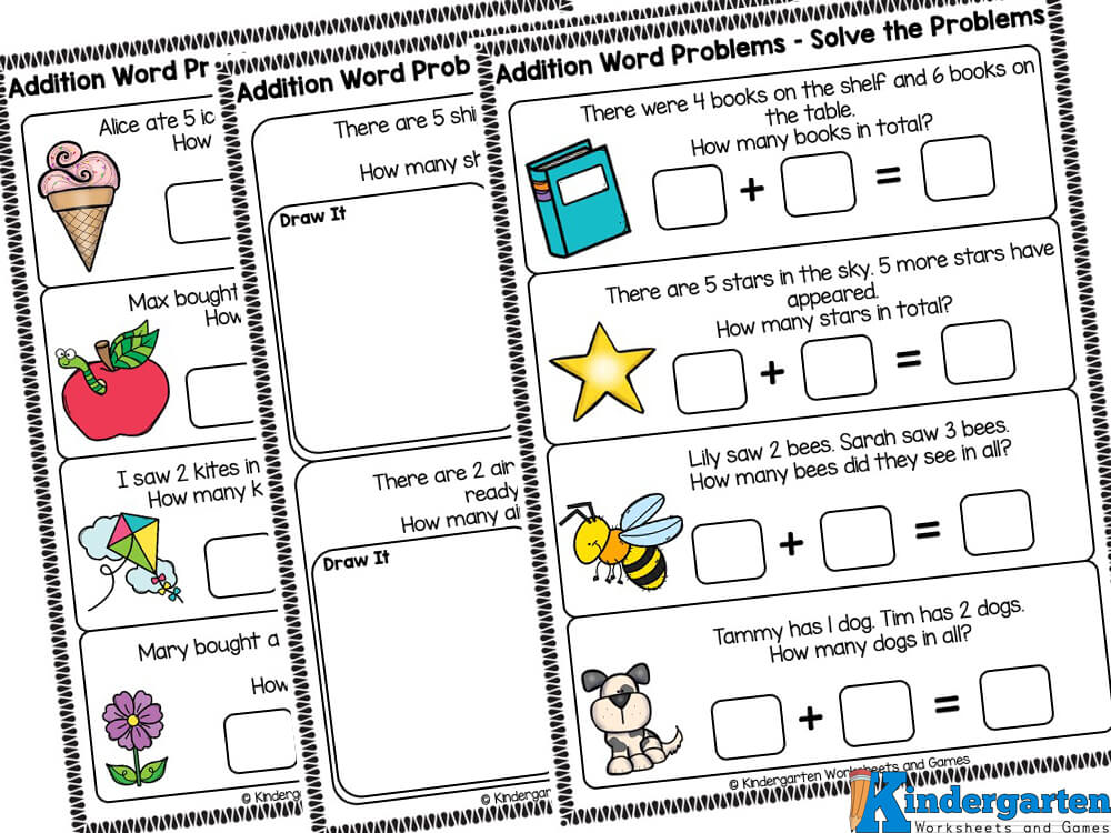 Free Printable Addition Word Problems Math Worksheets for Kindergarten