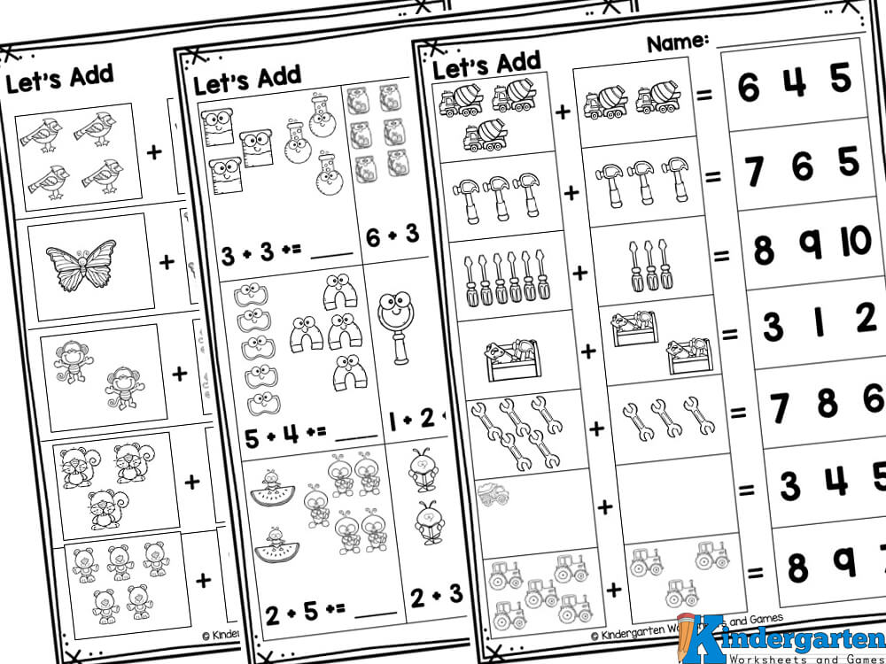 Addition with Pictures for Kindergarten - Free Math Worksheets