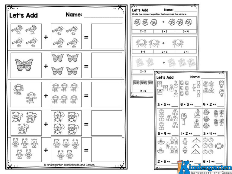 Addition with Pictures for Kindergarten - Free Math Worksheets