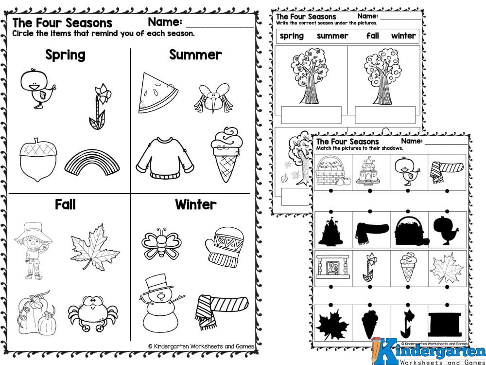 Matching Seasons Worksheets for Kindergarten