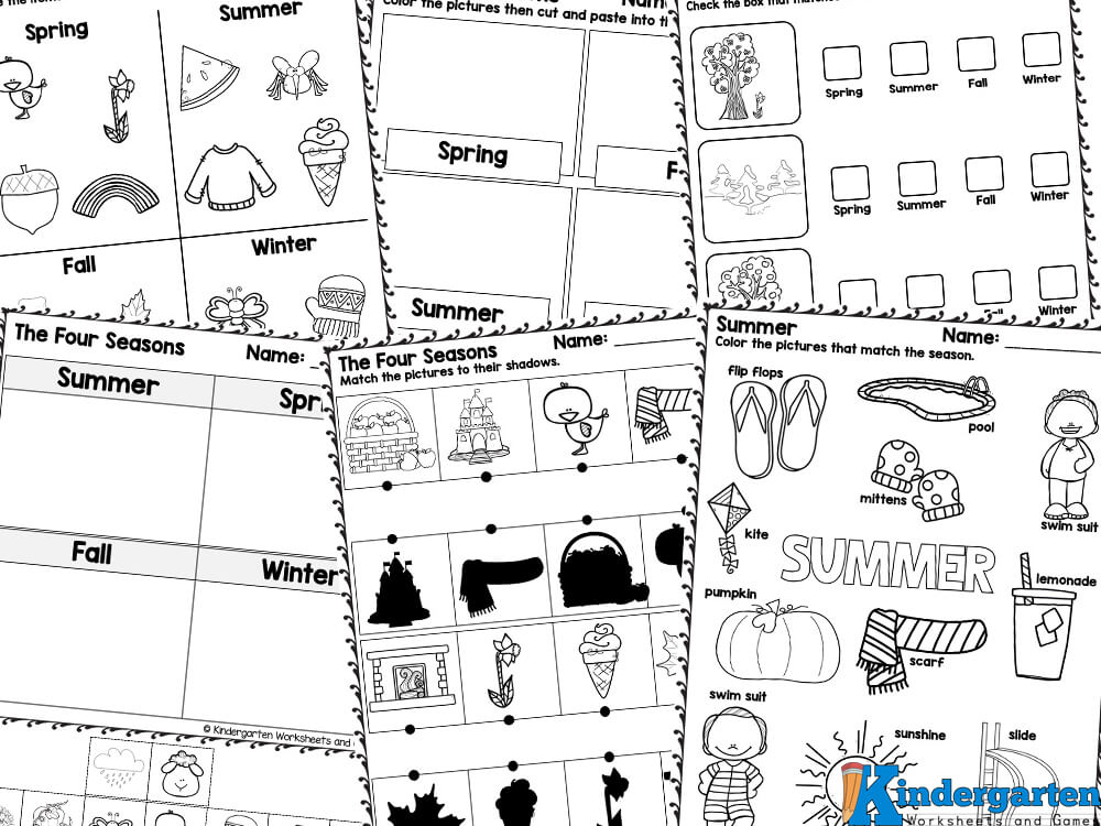 Matching Seasons Worksheets for Kindergarten