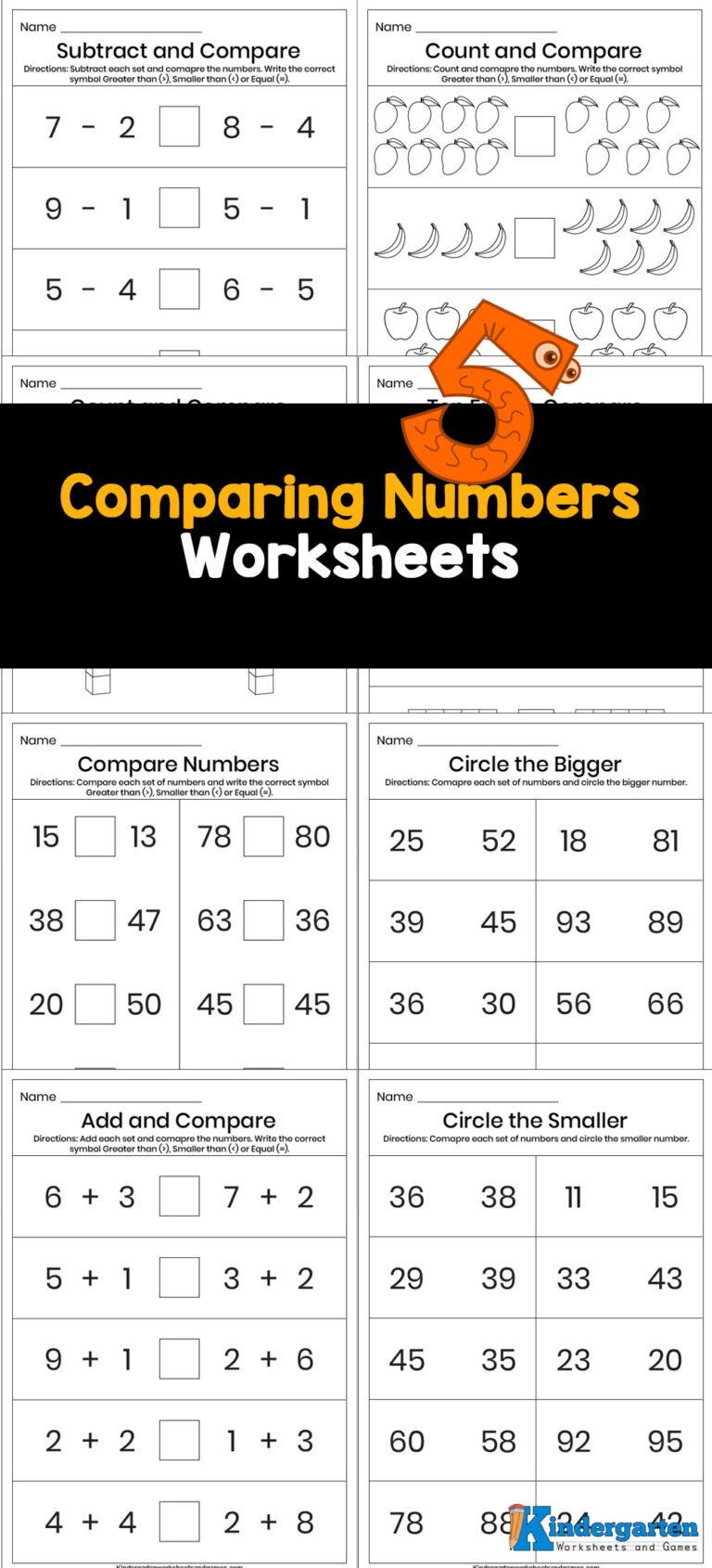 FREE Printable Comparing Numbers Worksheets for Kindergarten