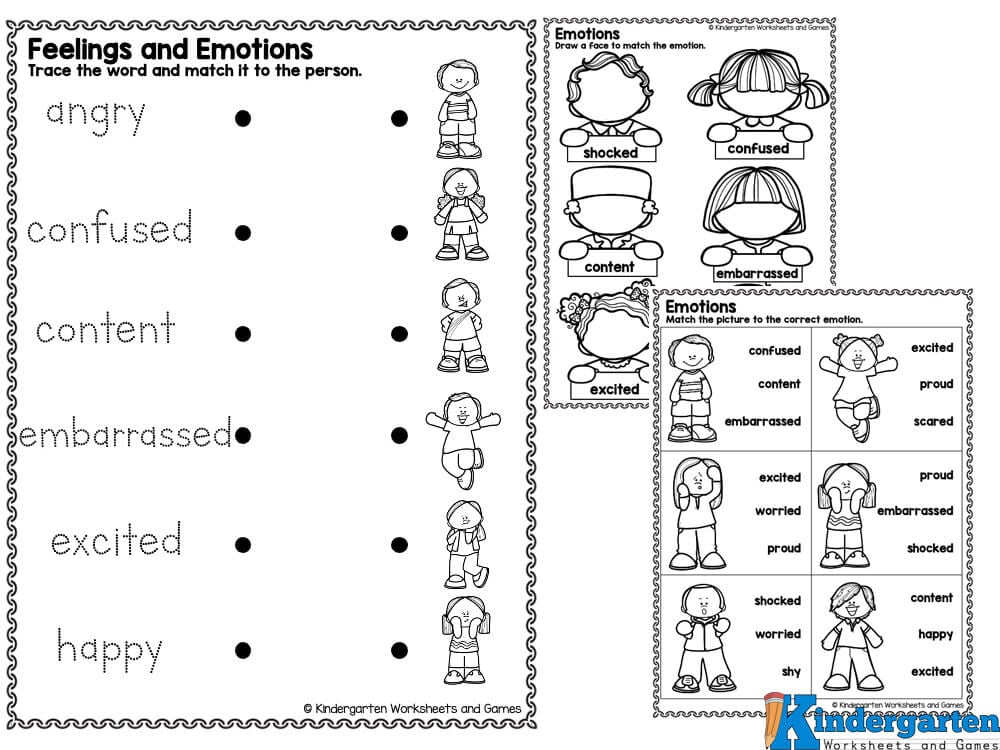 Emotions Worksheets for Kindergarten - Matching Feelings Activities