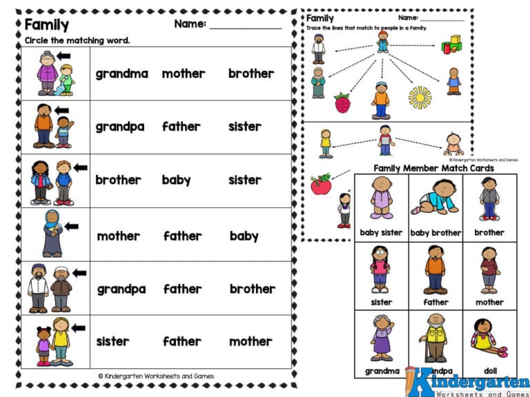 Family Member Worksheets for Kindergarten