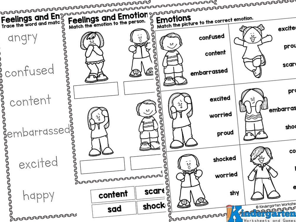 Emotions Worksheets for Kindergarten - Matching Feelings Activities