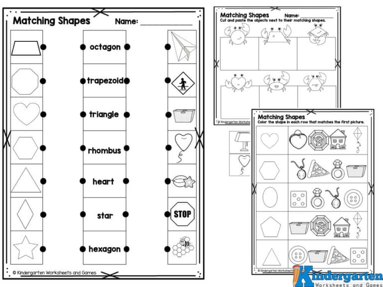 FREE Printable Matching Shapes Worksheets for Kindergarten