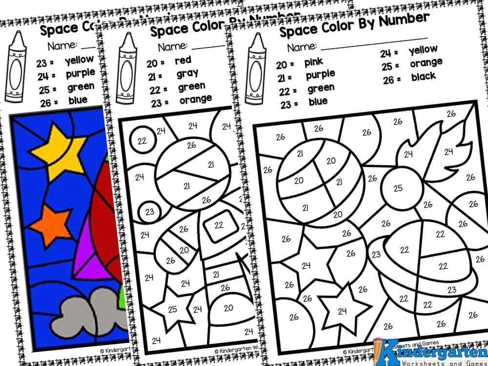 🚀 Space Color by Numbers 20-29 Coloring Pages - Free Printable Worksheets