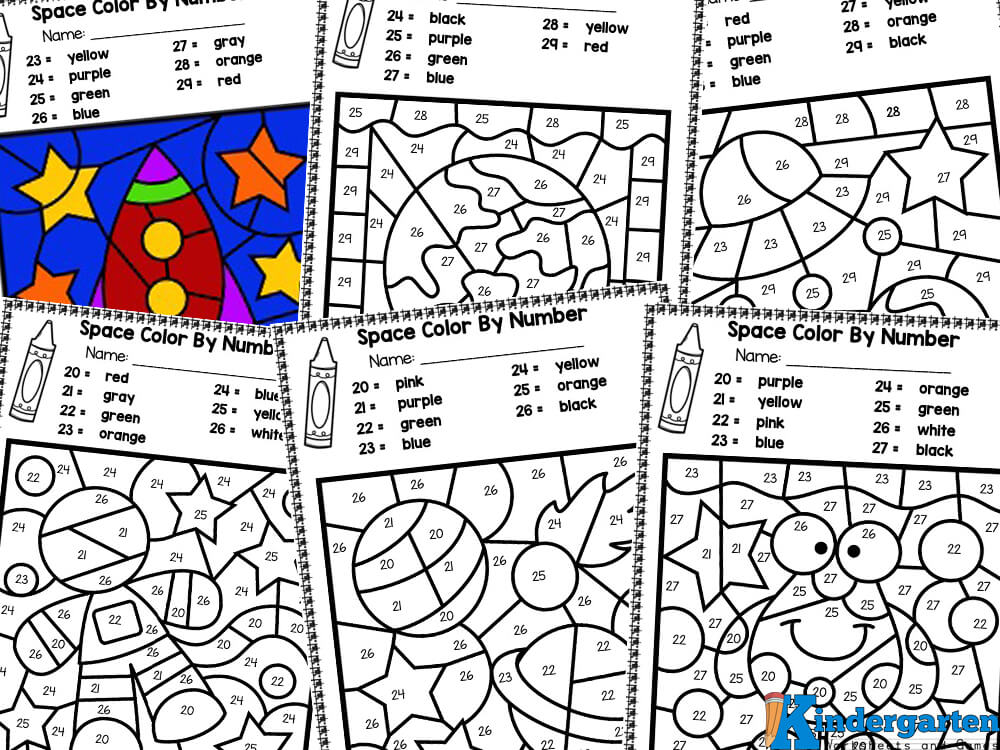 🚀 Space Color by Numbers 20-29 Coloring Pages - Free Printable Worksheets