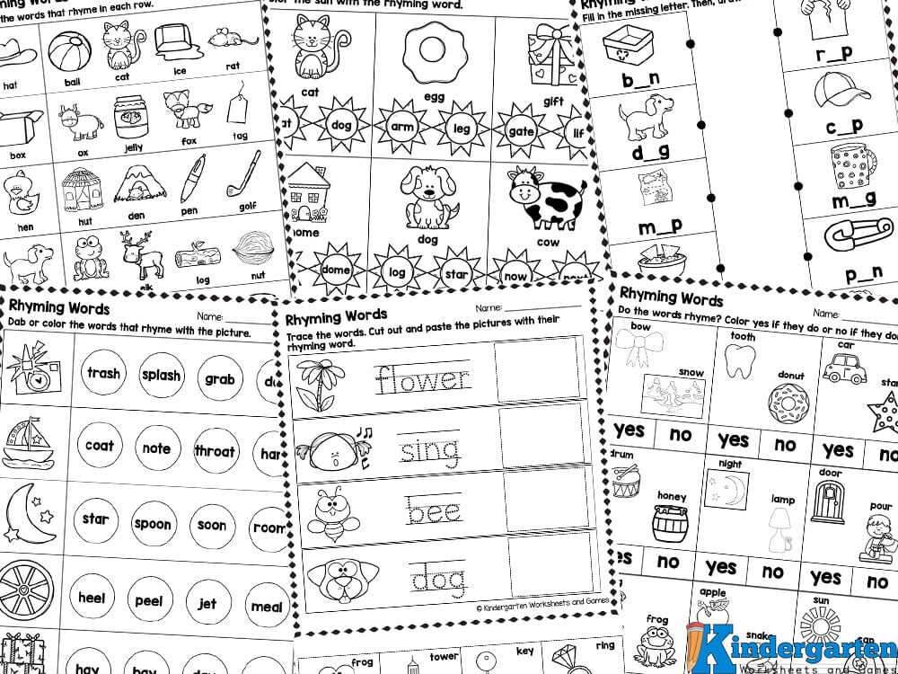 FREE Rhyming Worksheets for Kindergarten