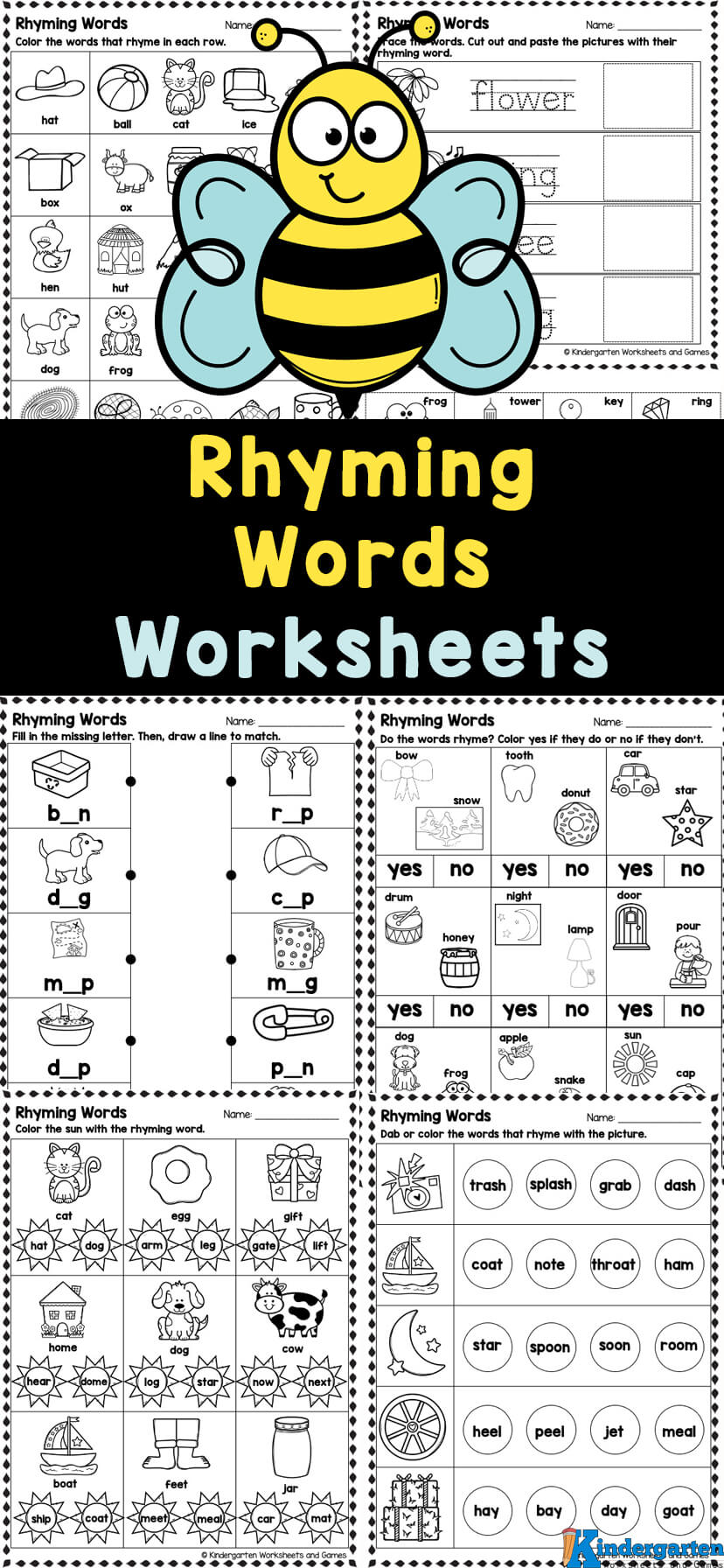 FREE Rhyming Worksheets for Kindergarten