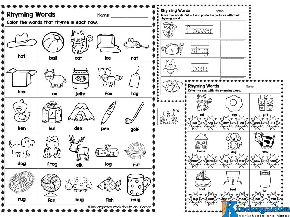 FREE Rhyming Worksheets for Kindergarten