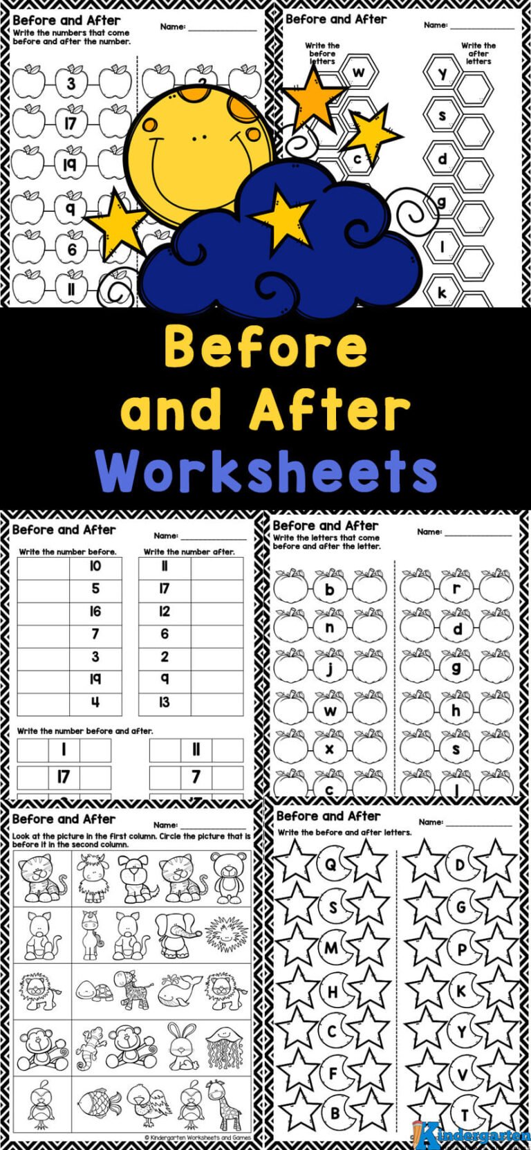 Number Counting Sequencing Worksheets - Kindergarten Before and after ...
