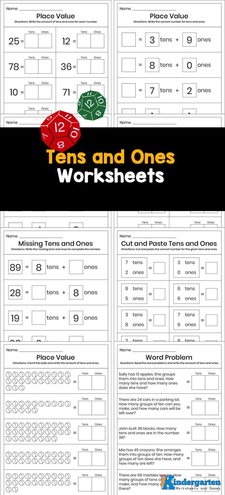 ️ Ones and Tens Place Value Worksheets for Kindergarten Math