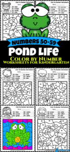 🐸 Frog Color by Number Worksheets for Kindergarten 50-59