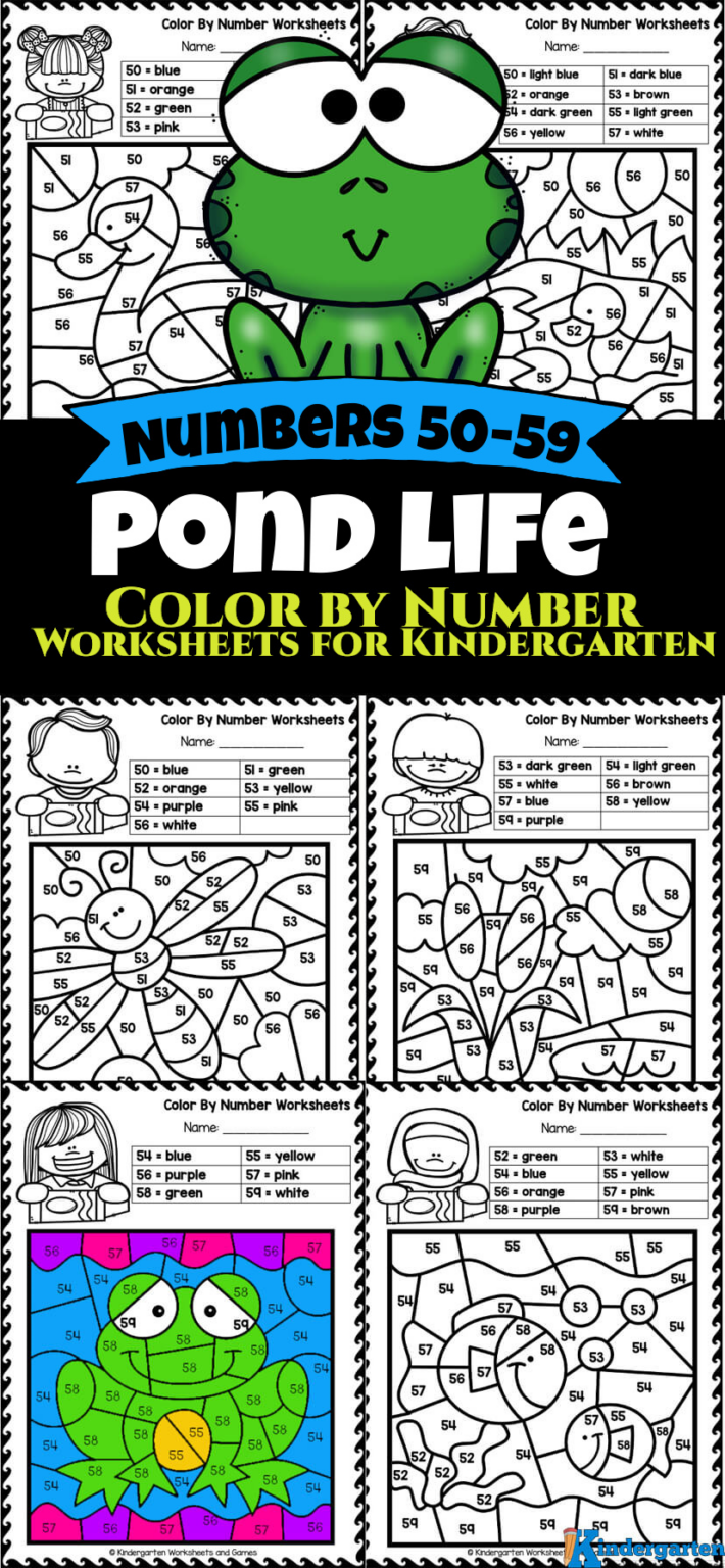 🐸 Frog Color by Number Worksheets for Kindergarten 50-59
