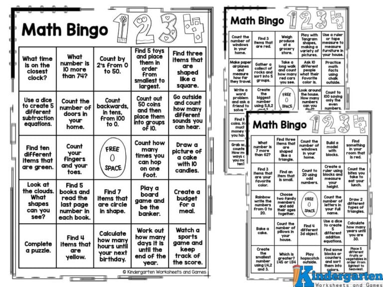 Kindergarten MATH BINGO Game Free Printable