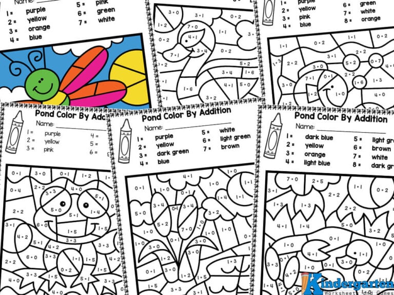 Pond Life Colour by Number Addition to 10 Worksheets