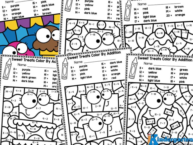 Sweet Treats Color by Addition to 20 Worksheets
