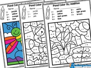 Pond Life Colour by Number Addition to 10 Worksheets