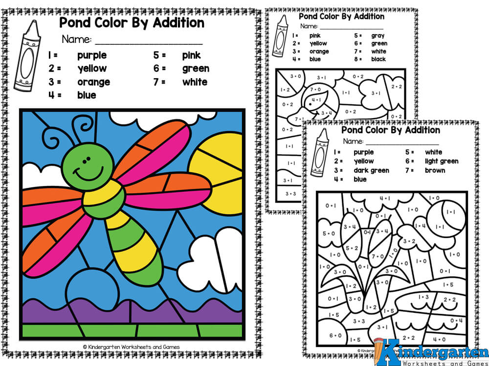 Pond Life Colour by Number Addition to 10 Worksheets