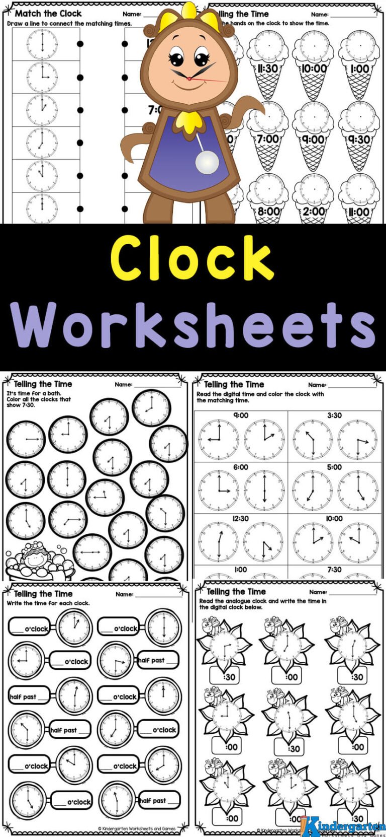 🕰️ Kindergarten Clock Worksheets - Digital and Analog Telling Time Practice
