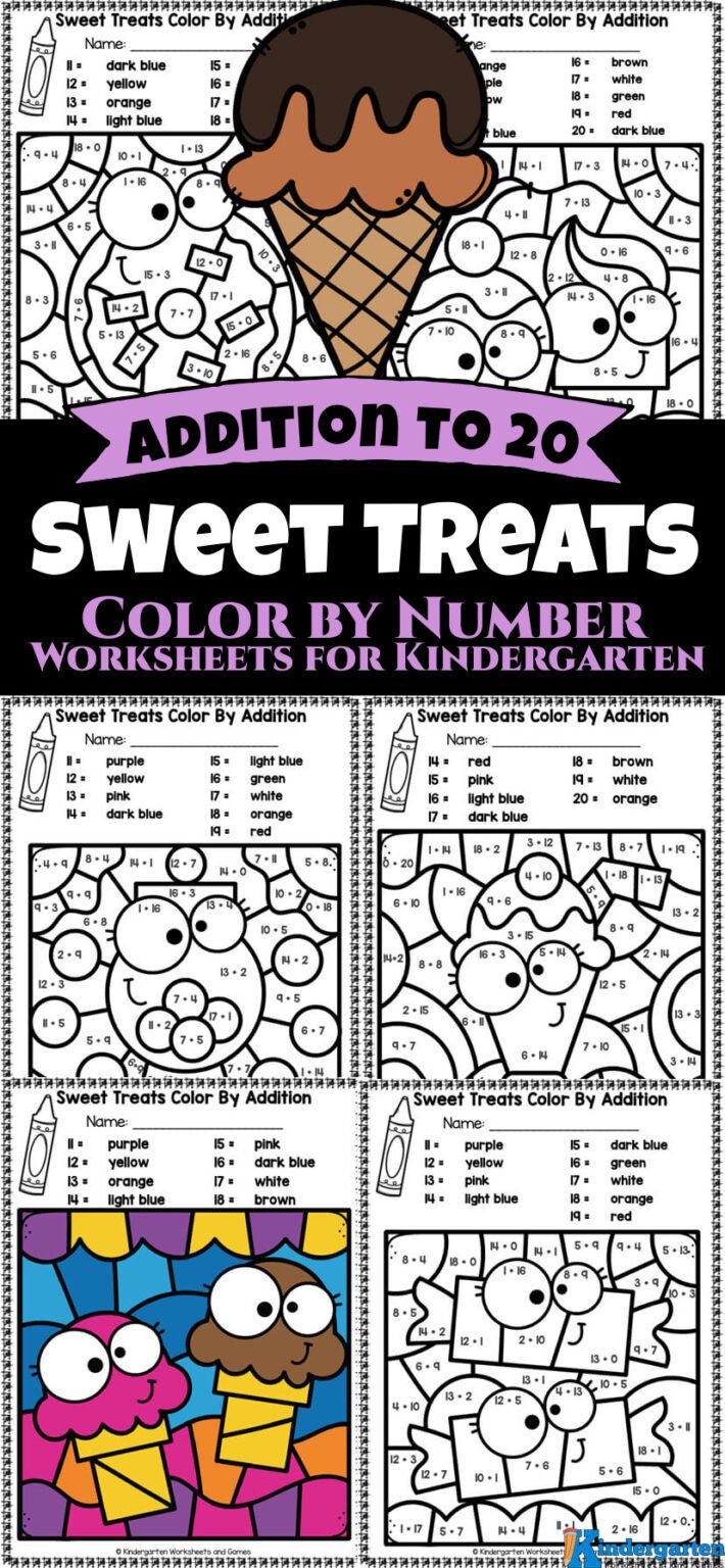 Sweet Treats Color by Addition to 20 Worksheets