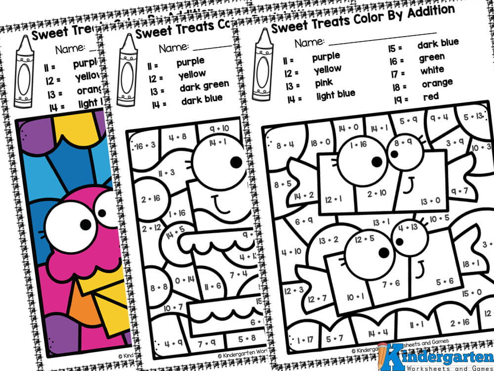 Sweet Treats Color by Addition to 20 Worksheets