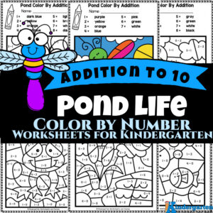 Pond Life Colour by Number Addition to 10 Worksheets