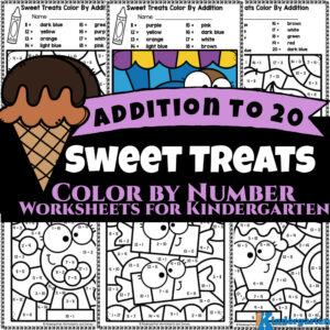 Sweet Treats Color by Addition to 20 Worksheets
