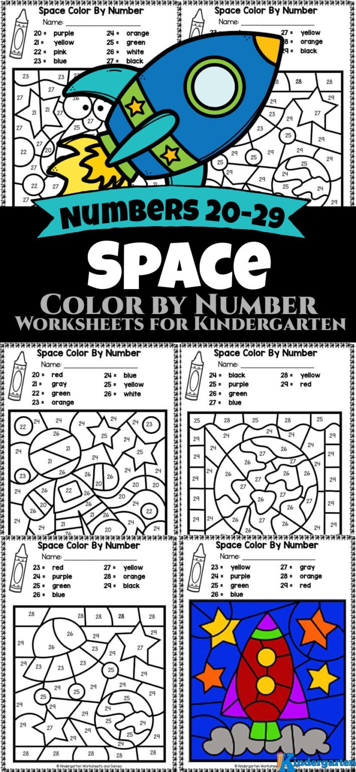 🚀 Space Color by Numbers 20-29 Coloring Pages - Free Printable Worksheets