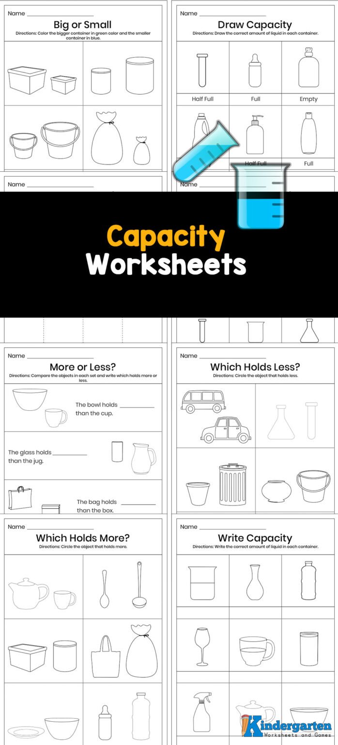 Capacity Worksheets for Kindergarten