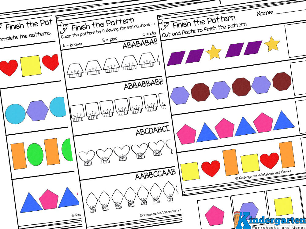 Shape Pattern Math Worksheets for Kindergarten