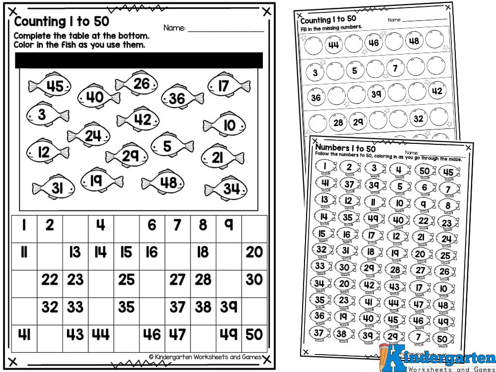 Counting & Missing Numbers 1 to 50 Worksheets