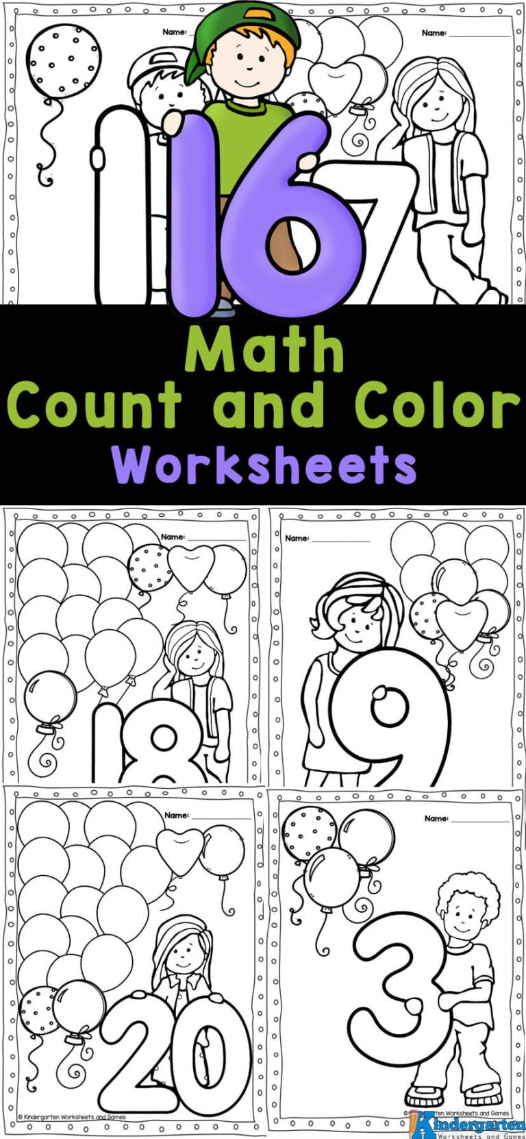 Math Count and Color Worksheets for Kindergarten
