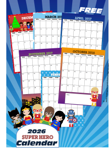 FREE Printable Girl Superhero Calendar 2026