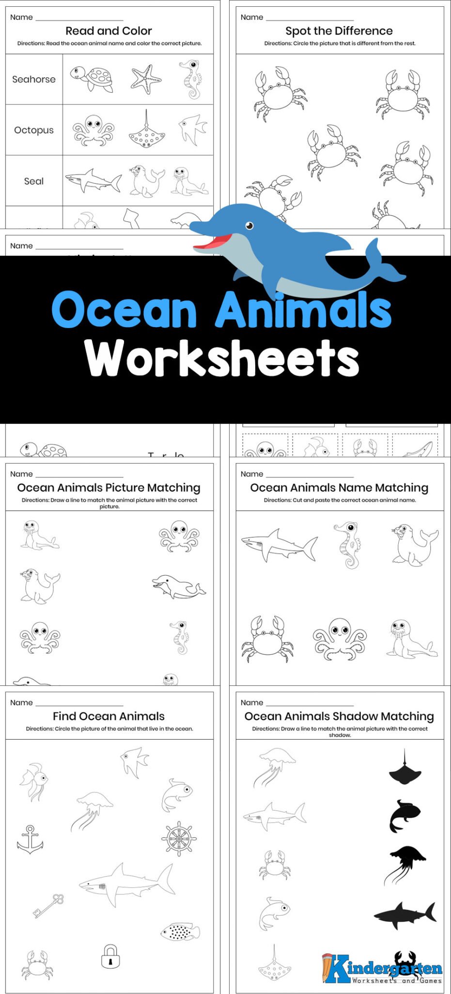Ocean Animals Worksheets for Kindergarten