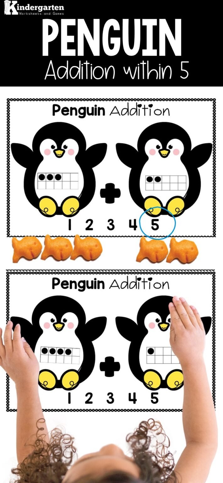 🐧 Penguin Math - Addition within 5 Printable Activity for Kindergarten