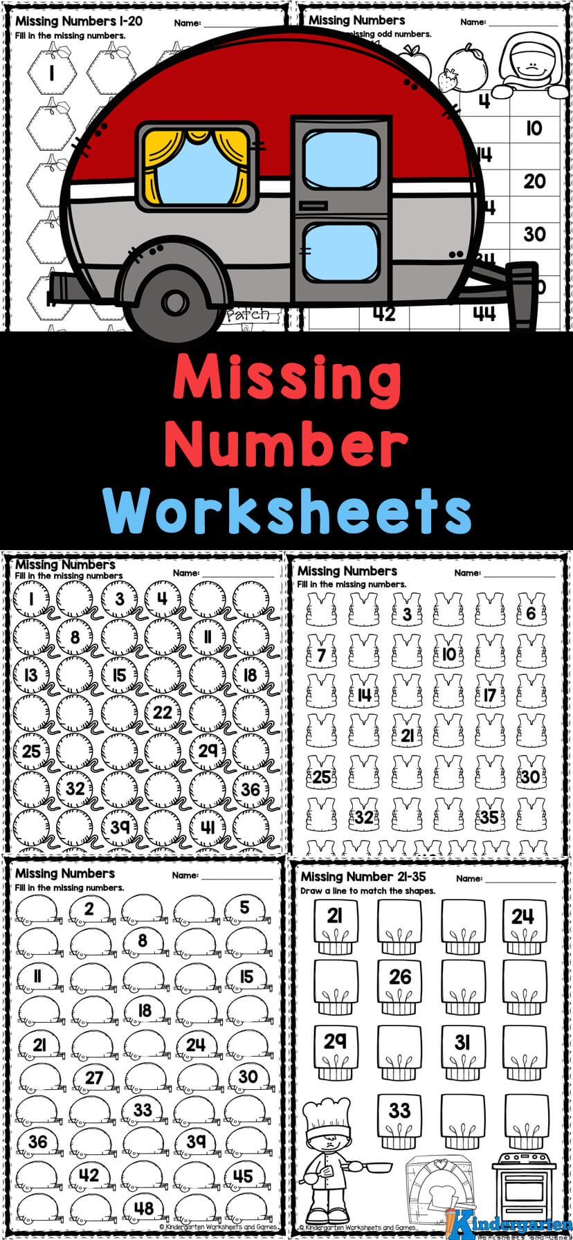 Missing Number Worksheet 1-50 - Free Printable Kindergarten Math Worksheets