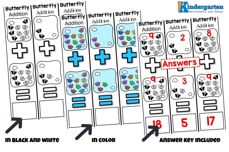 🦋 Butterfly Math - Free Kindergarten Addition Worksheet Activity for ...
